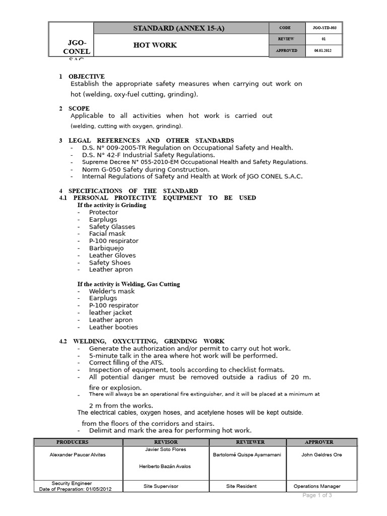 STANDARD, Hot Work | PDF | Welding | Construction