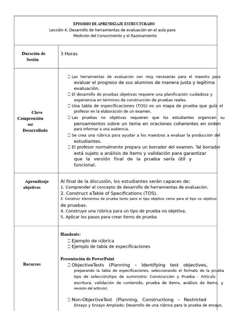 Lección 4 de SLE | PDF | Evaluación | Aprendizaje
