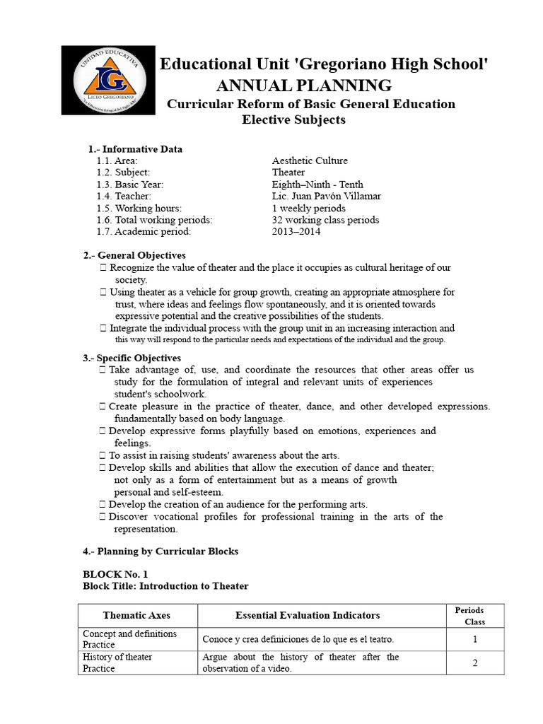 Theater Curriculum Planning 2013-2014 | PDF | Theatre | Genre