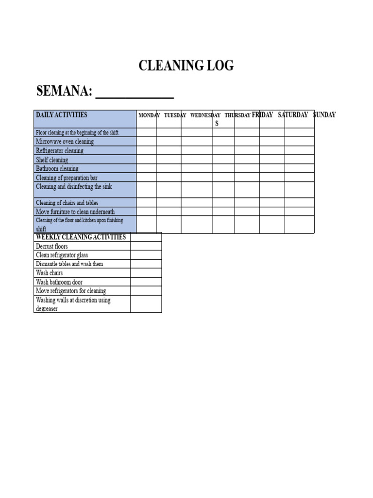 Cleaning Log | PDF