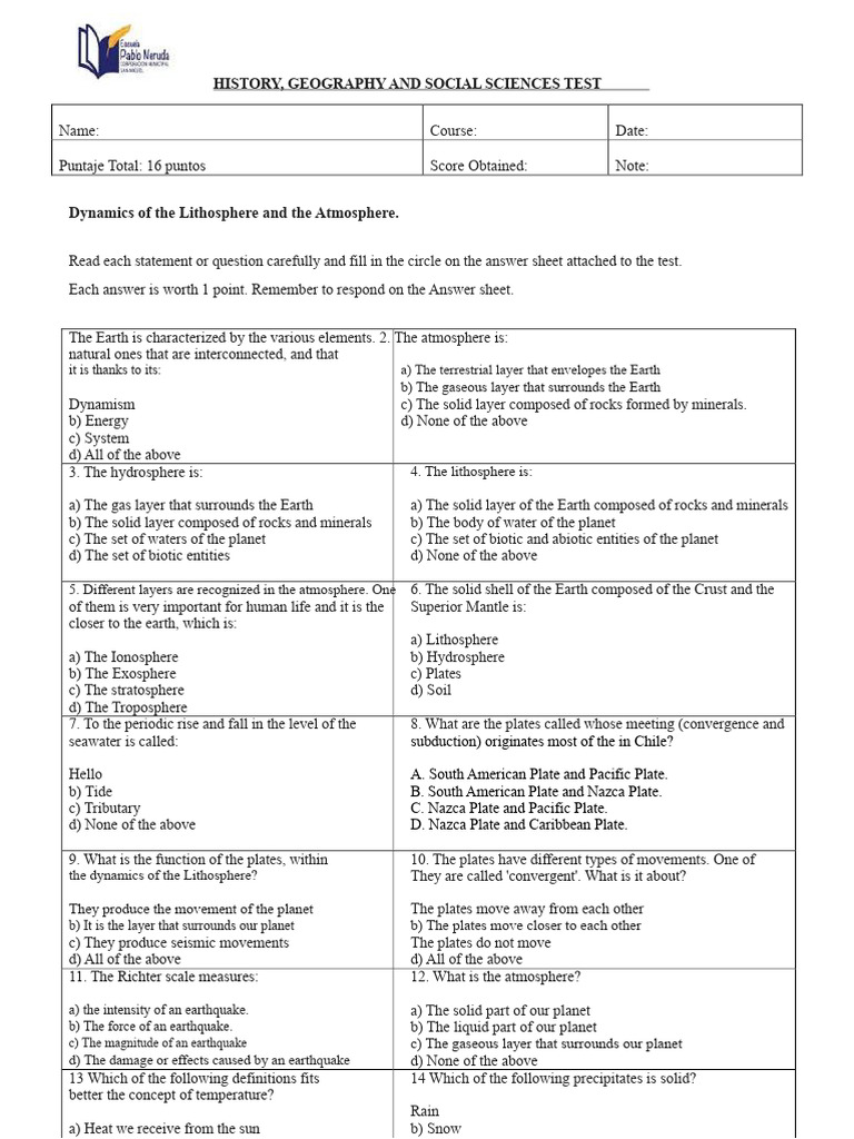 Geosystem Test | PDF | Earth Sciences | Earth