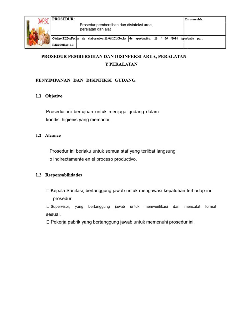 Prosedur Pembersihan dan Disinfeksi Gudang | PDF