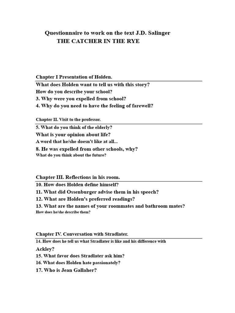 Reading Work of Salinger, The Catcher in The Rye | PDF