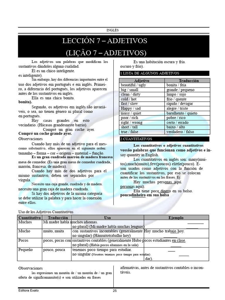 Lección 7 Adjetivos | PDF | Adjetivo | Sustantivo