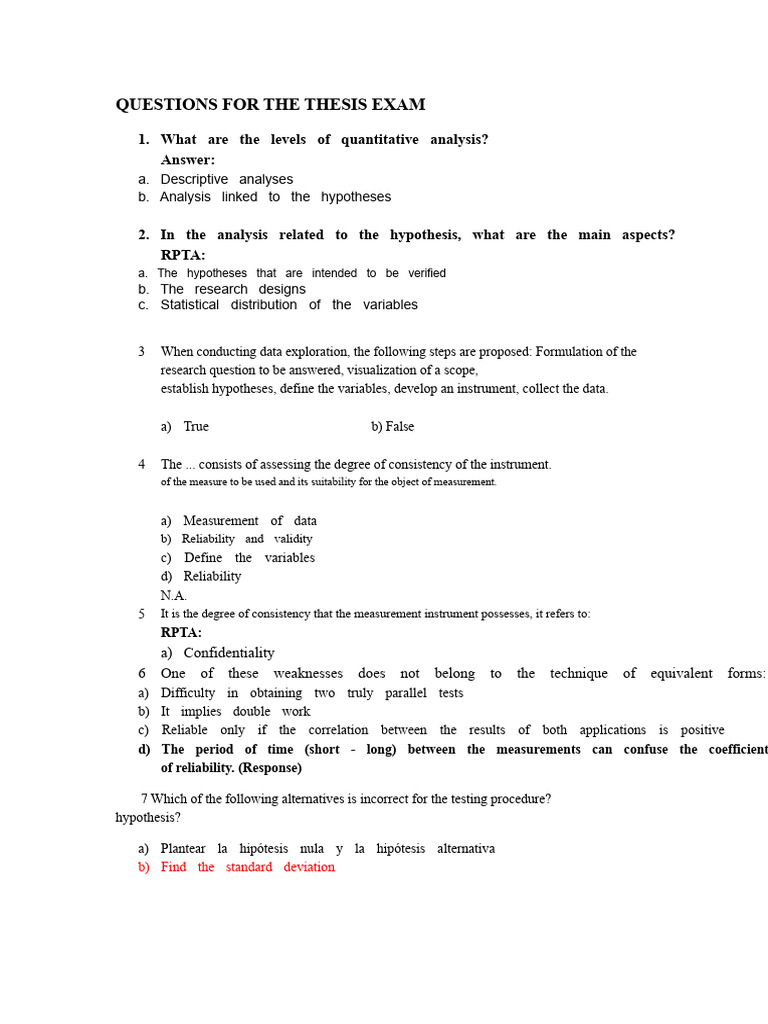 Questions For The Thesis Exam PDF | PDF