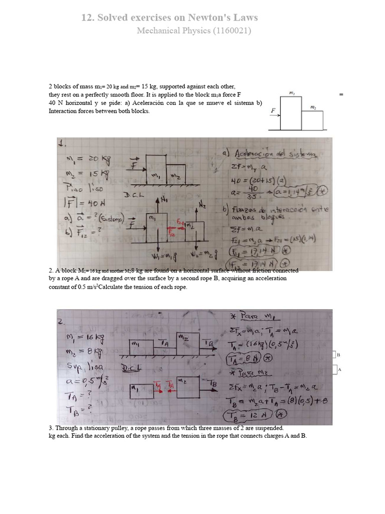 12 Solved Exercises On Newton's Laws - Compress | PDF | Force | Friction