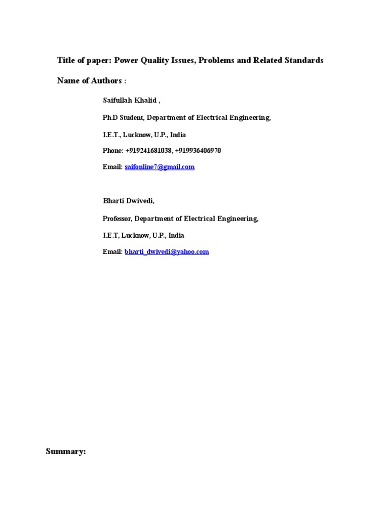 Power Quality Issues Problems and Related Standards | PDF