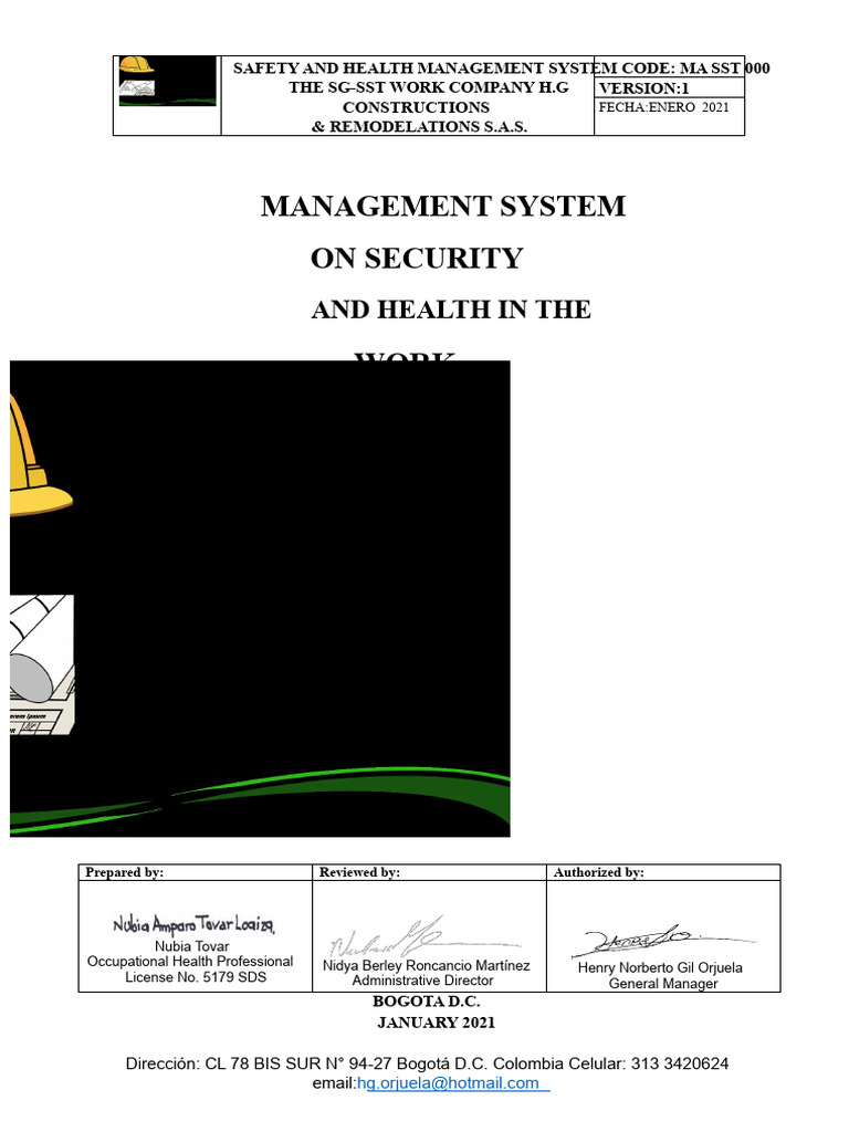 SG-SST (Manual) H.G Constructions & Renovations S.A.S. | PDF ...