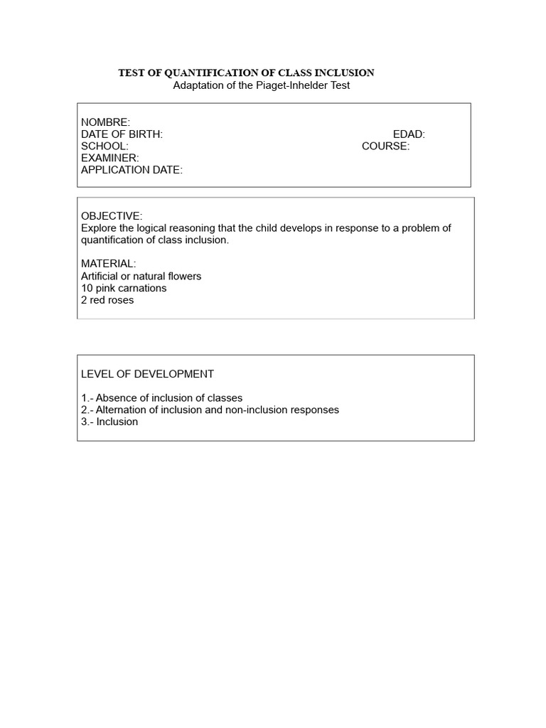 Class Inclusion Test for Children | PDF | Psychological Concepts ...