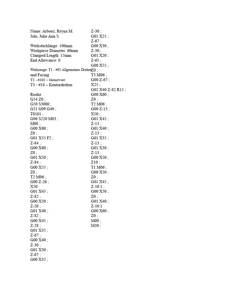 Rooke Stücken CNC-Codes | PDF