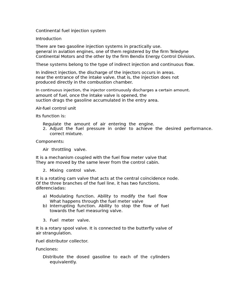 Continental Fuel Injection System | PDF | Fuel Injection | Mechanical ...