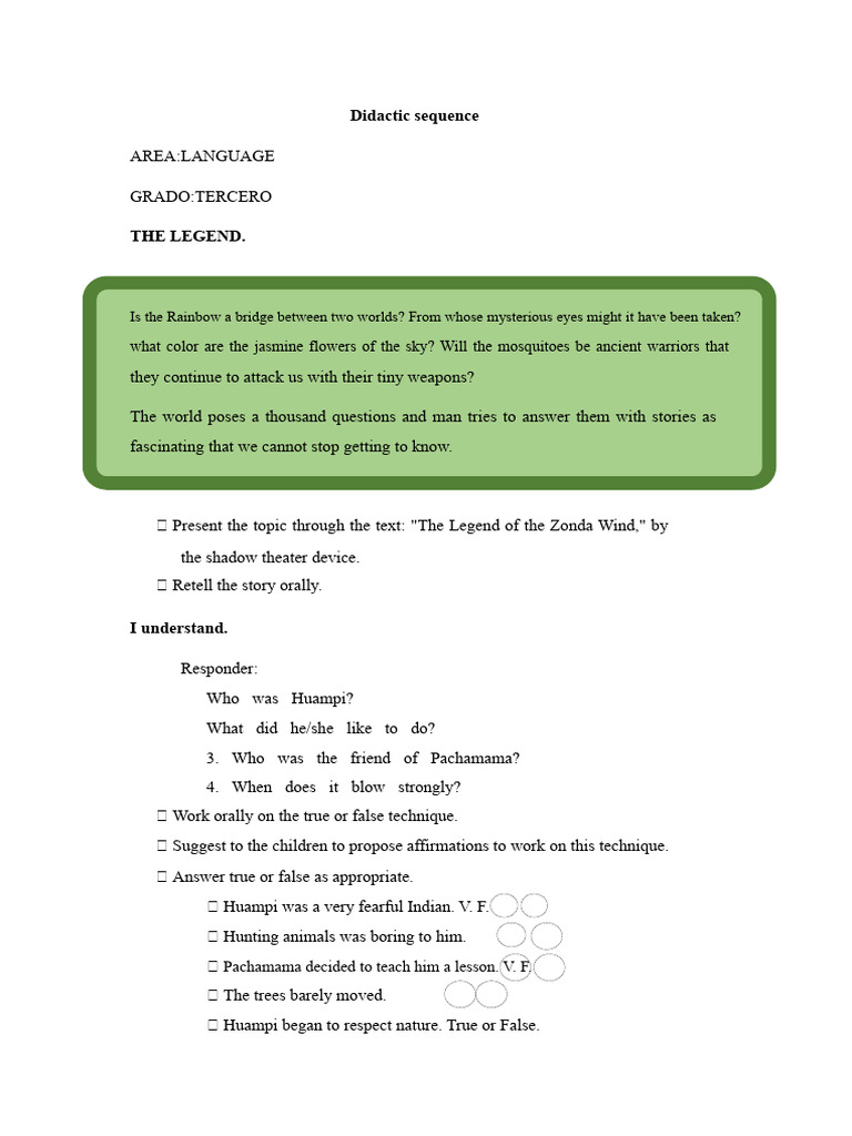 3 - Didactic Sequence Language Third Grade The Legend | PDF ...