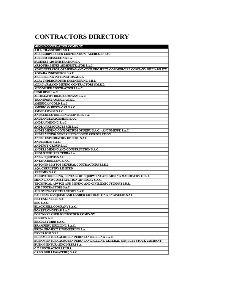 10 Mining Contractor Companies Pdf Lima Business Economics