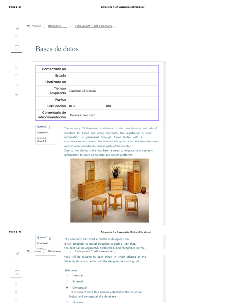 Extra points 1 self-assessable_ Review of the attempt | PDF | Databases ...