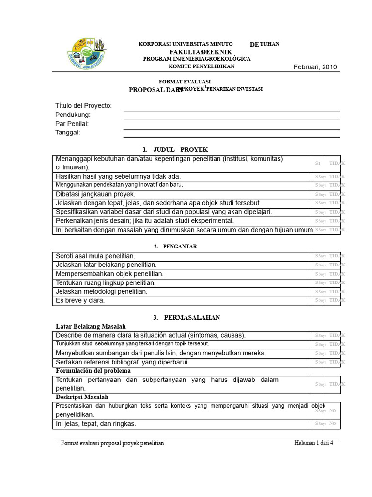 Format Evaluasi Proyek Penelitian-1 | PDF