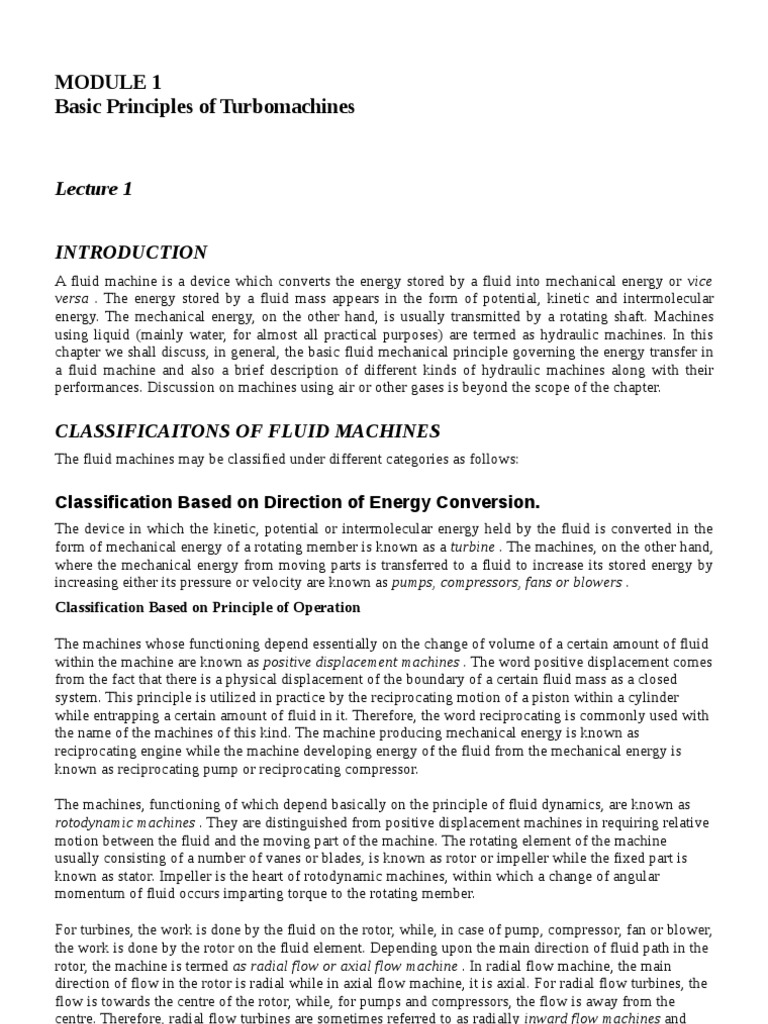 Basic Principles of Turbomachines | PDF | Turbine | Rotation Around A ...