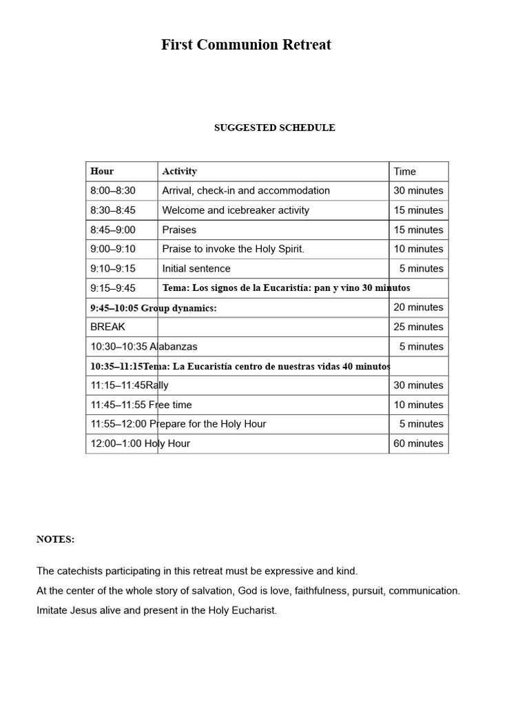 First Communion Retreat Schedule | PDF | Eucharist | Jesus