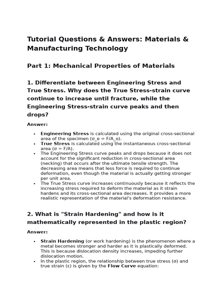 Tutorial Questions MANTECH | PDF | Deformation (Engineering ...