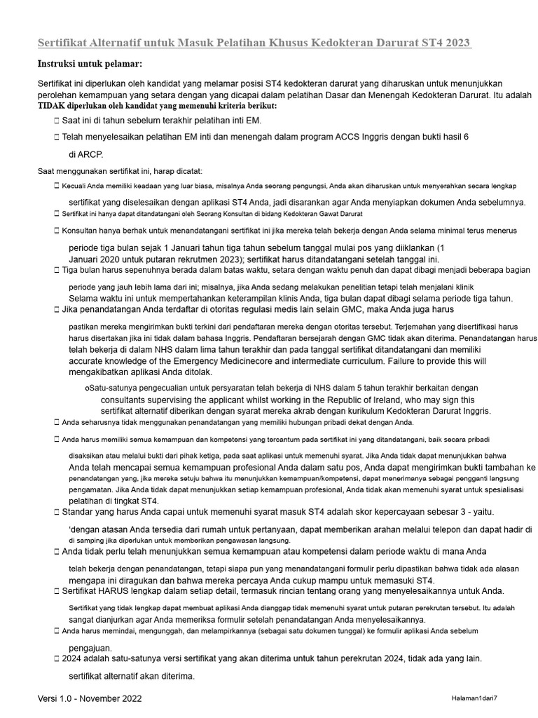 Sertifikat Masuk Pelatihan ST4 Kedokteran Darurat | PDF