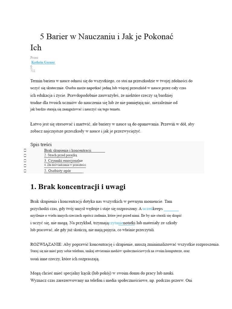 5 Bariery W Uczeniu Się I Jak Je Przezwyciężyć | PDF