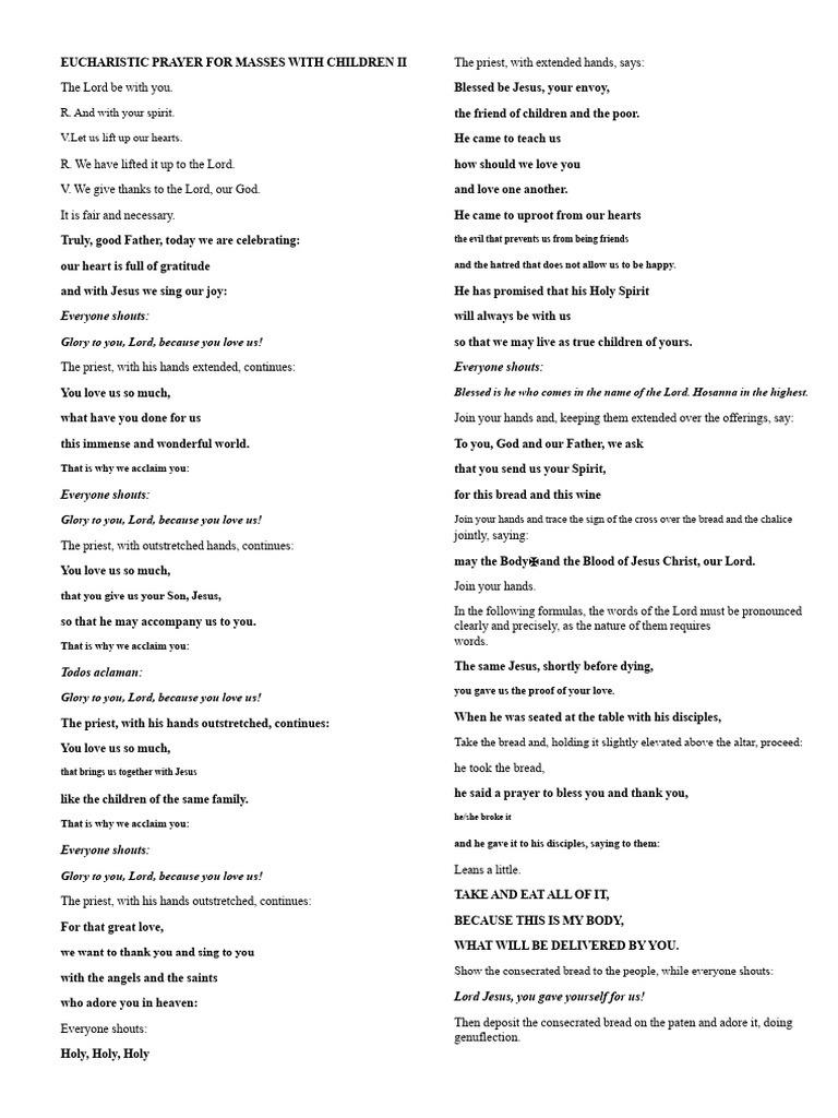 Eucharistic Prayer for Children II | PDF | Eucharist | Mass (Liturgy)