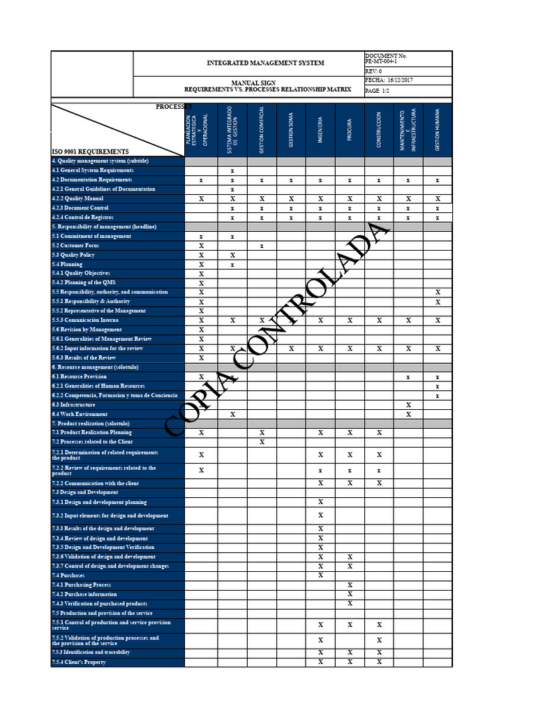Pe-Mt-004 Requirements Matrix Standards VS Processes | PDF | Quality ...