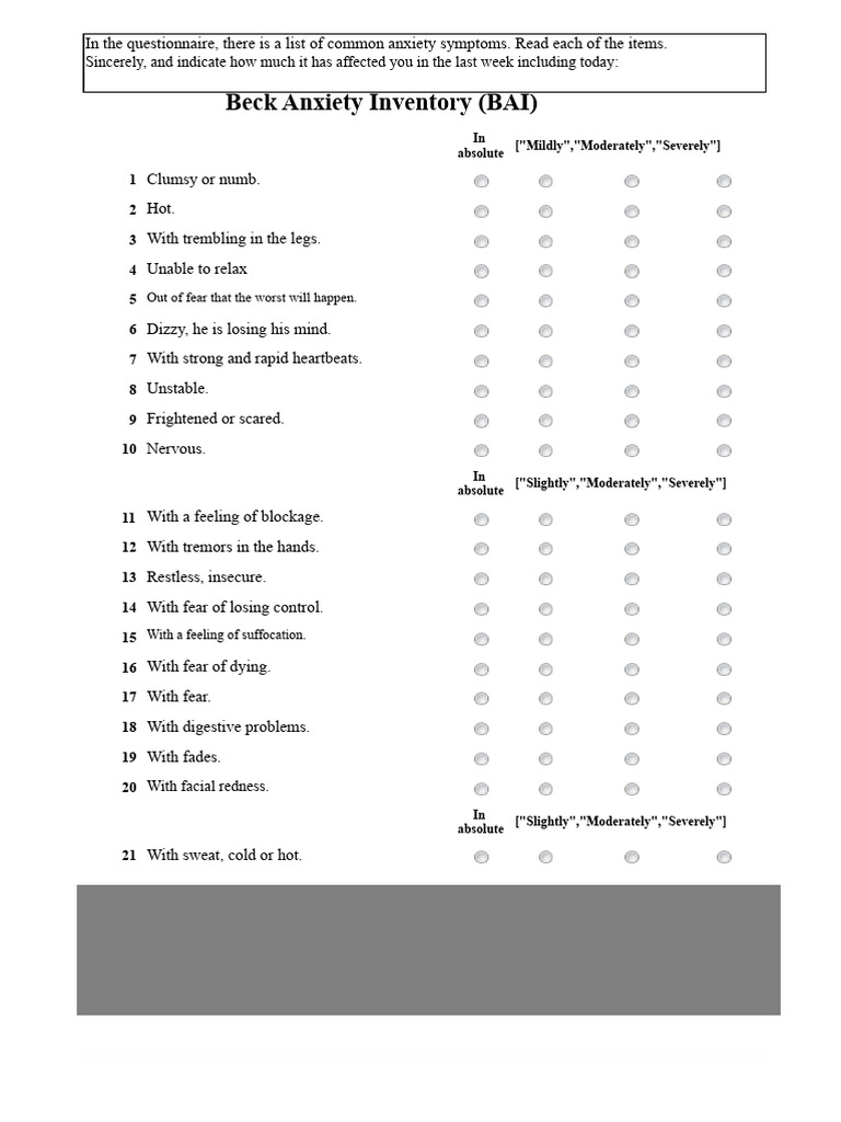 Beck Anxiety Inventory | PDF