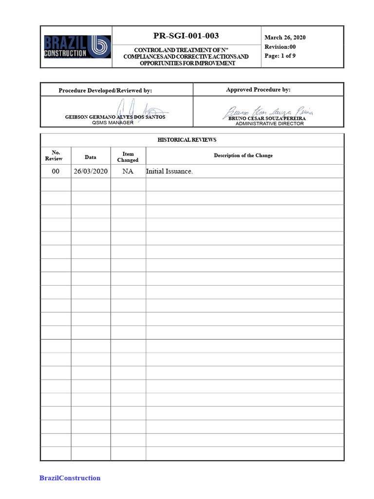 PR-SGI-001-003 Rev.00 - Control and Treatment of Non-Conformities | PDF ...