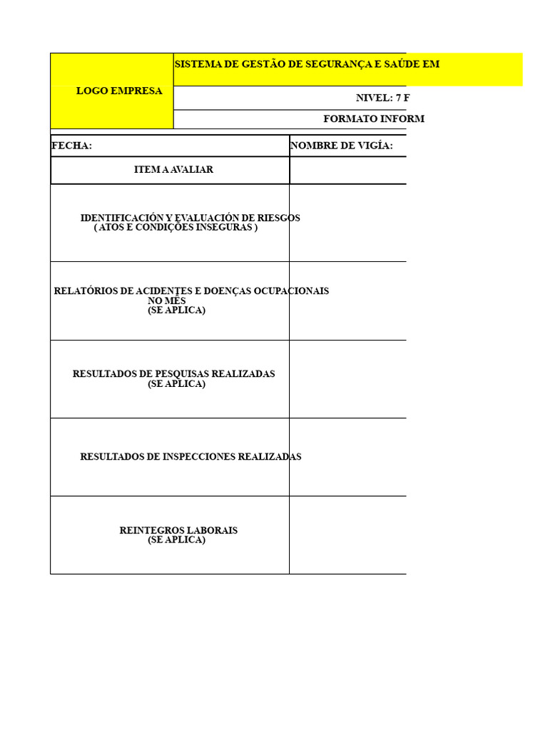 FT-SST-006-2 Formato de Relatório Mensal Vigia | PDF
