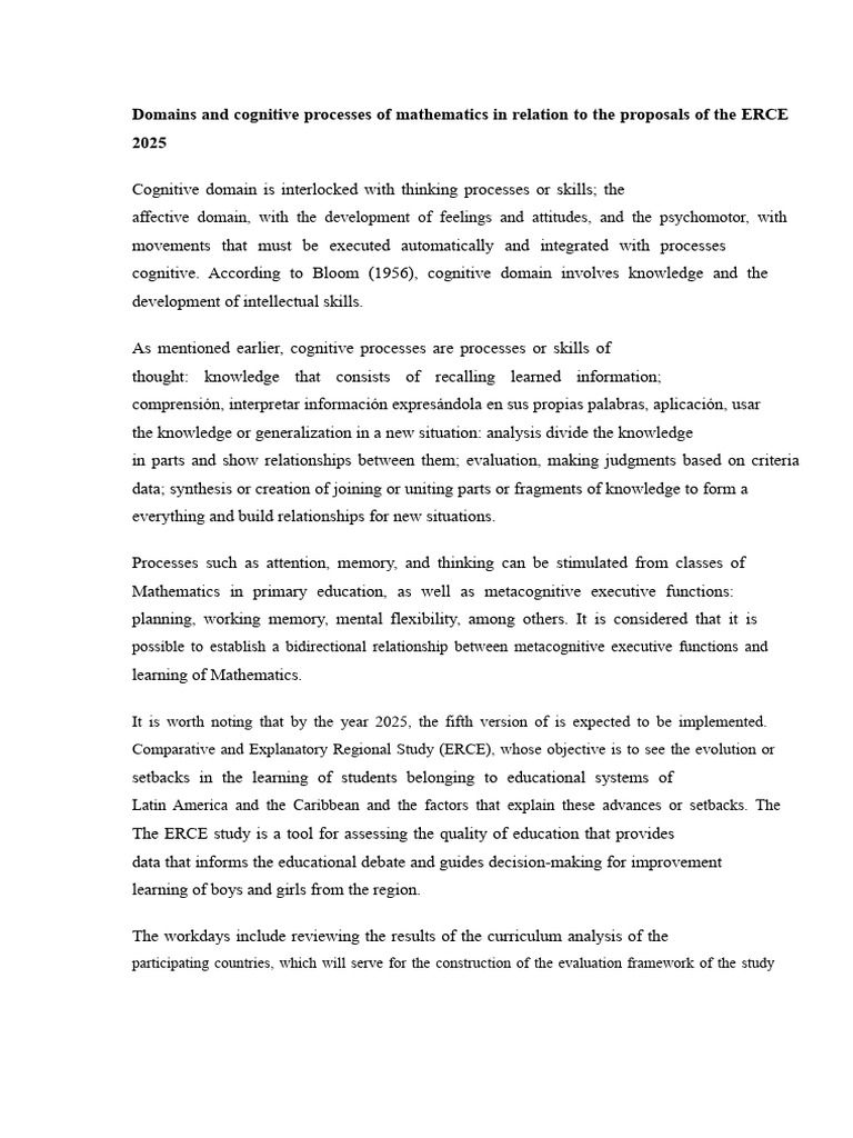 Domains and Cognitive Processes of Mathematics in Relation To The ...