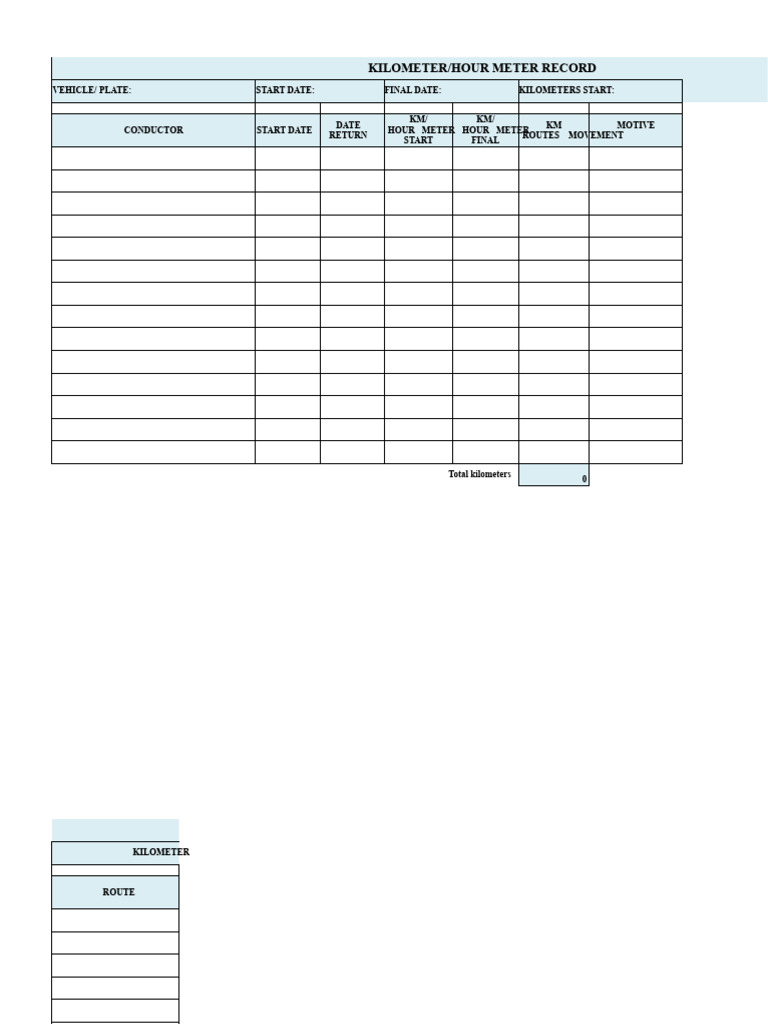 Vehicle Kilometer and Hour Meter Log | PDF
