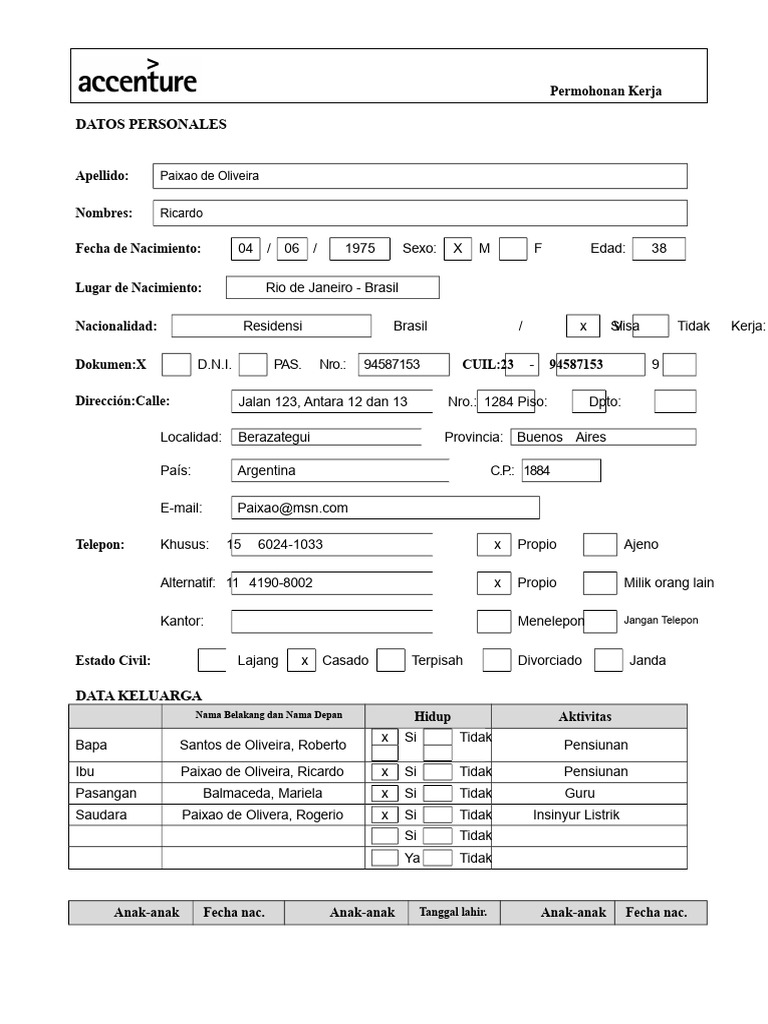 Permohonan Kerja - Argentina ACN. Bersih | PDF