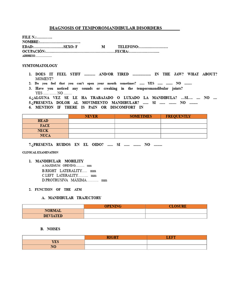 Odontologicamente.com Evaluation Form for TMJ | PDF | Clinical Medicine ...