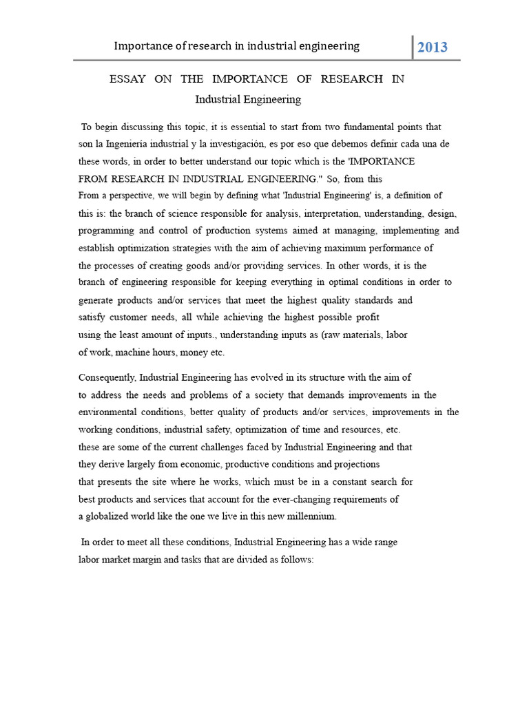 Essay Importance of Scientific Research in Industrial Engineering | PDF ...
