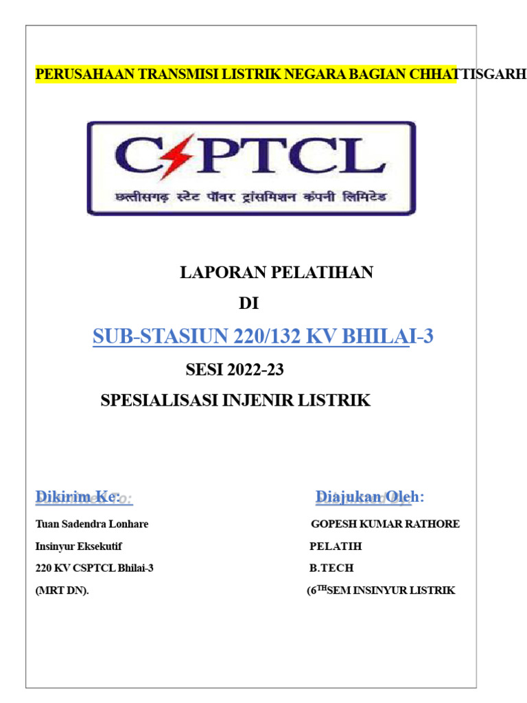 Laporan Pelatihan Substasi Listrik Bhilai | PDF