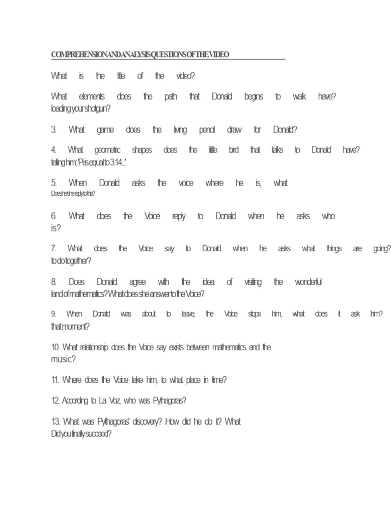 Questions Video Donal in The Land of Mathematics | PDF | Mathematics