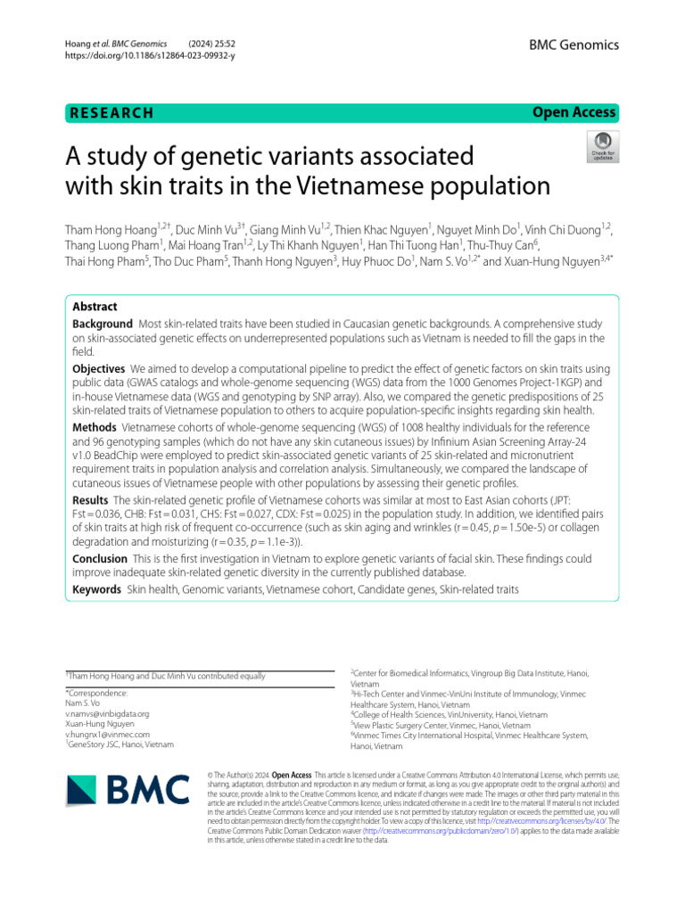 A Study of Genetic Variants Associated With Skin Traits in The ...