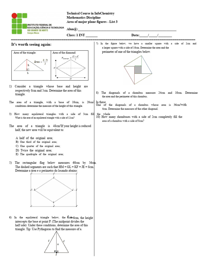 Exercises Areas Triangles Rhomboid | PDF | Area | Triangle