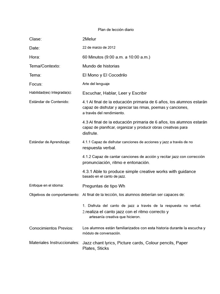 Plan de Lección Diaria M&C LA | PDF | Aprendizaje