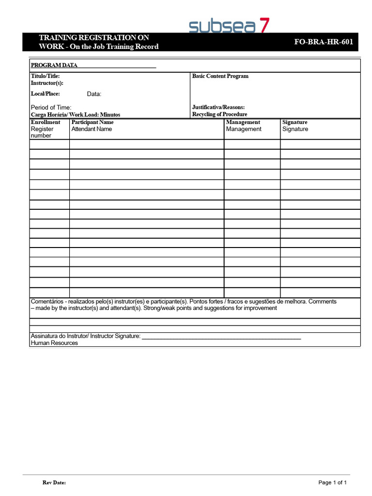 Training Form | PDF