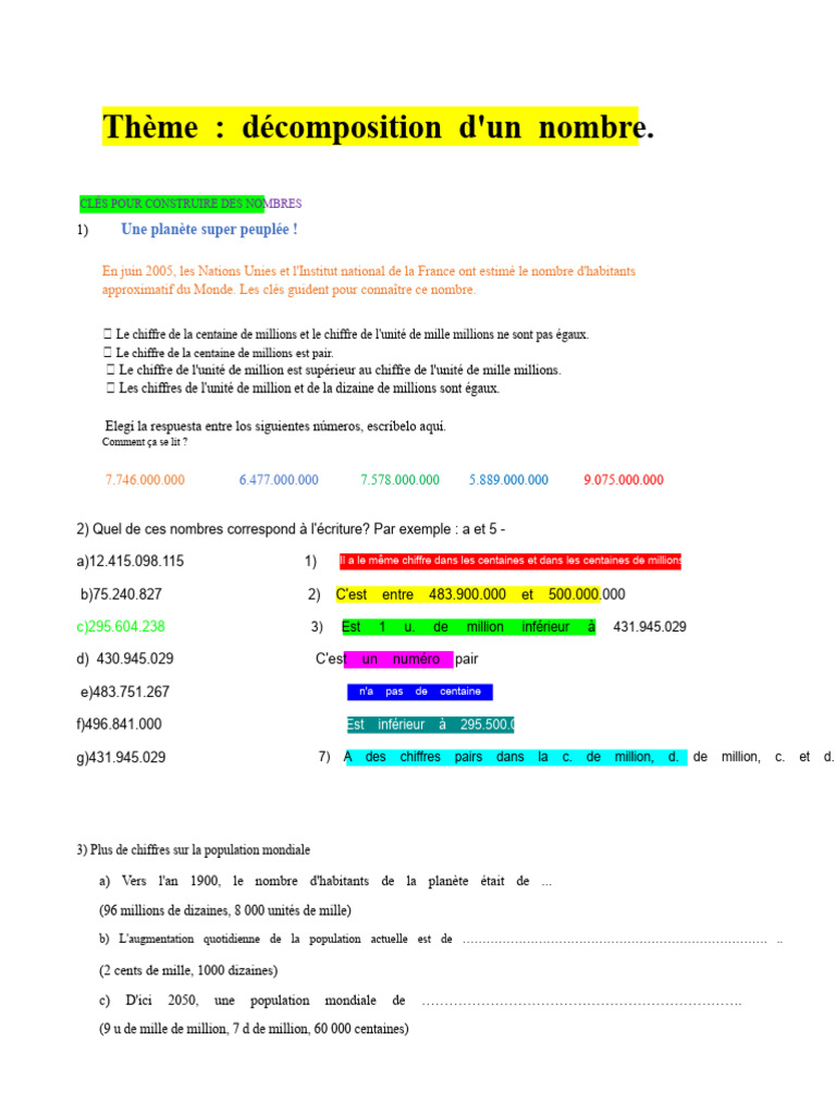 Décomposition et écriture des nombres | PDF | Décimal | Arithmétique