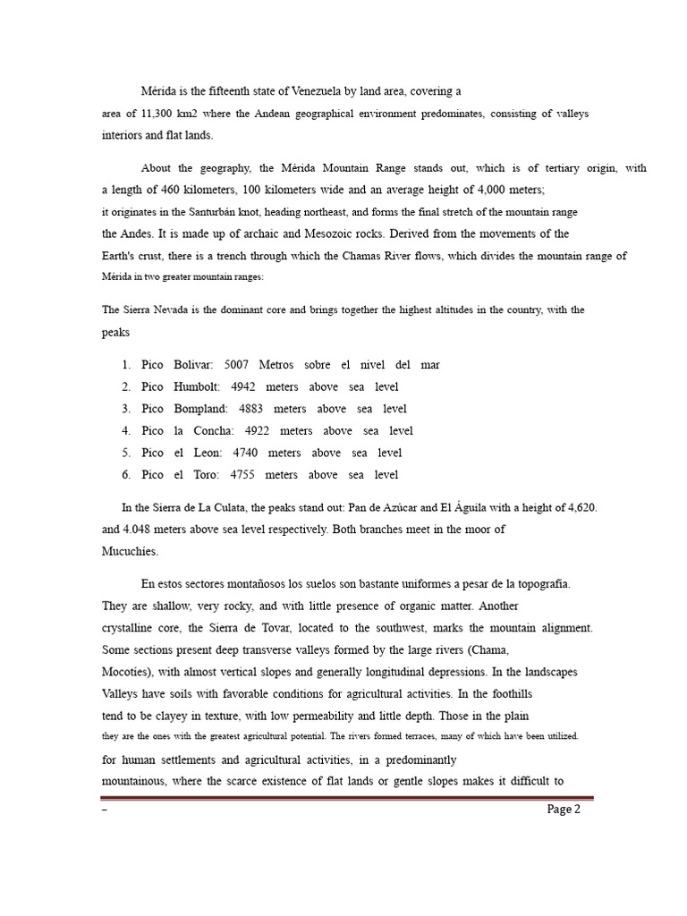 Characteristics of The Mérida State, Venezuela | PDF | Physical ...