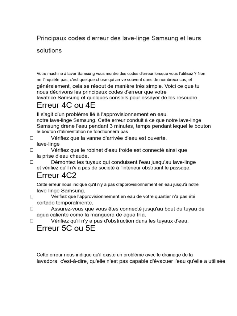 Code Erreur Machine A Laver Samsungnull