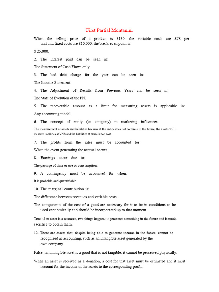 Accounting Principles and Break-Even Analysis | PDF | Historical Cost ...