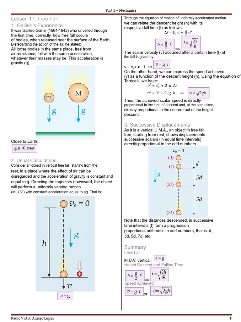 Class 17 - Free Fall | PDF | Acceleration | Dynamics (Mechanics)