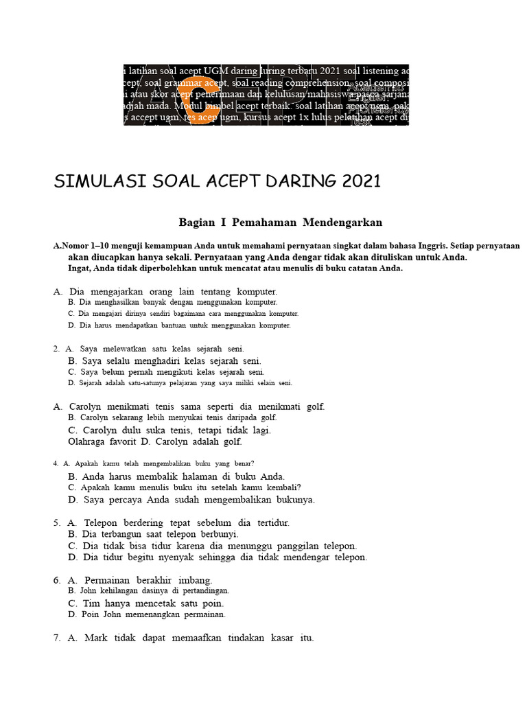 Paket Latihan Soal ACEPT UGM 2021 | PDF