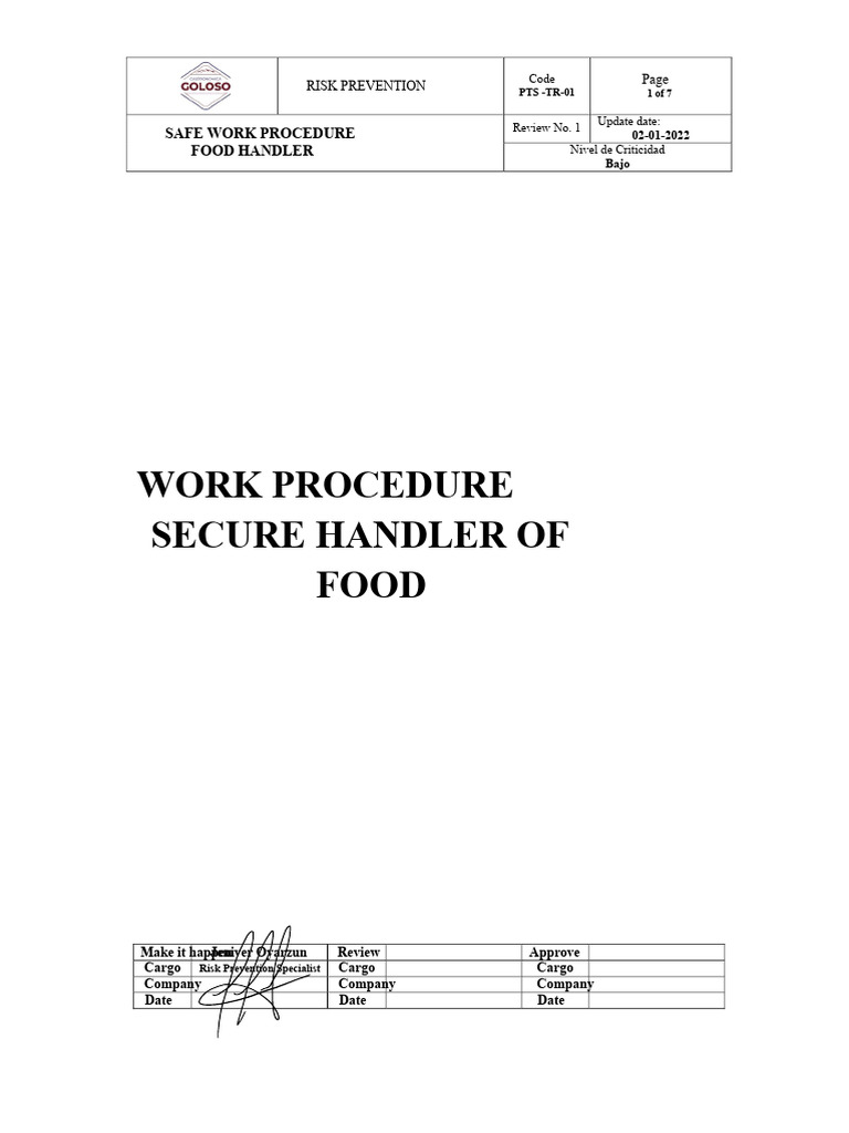 Safe Food Handling Procedure | PDF | Hygiene | Kitchen Utensil