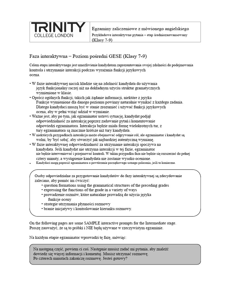 Przykładowe interaktywne polecenia GESE na poziomie średnim (klasy 7-9 ...