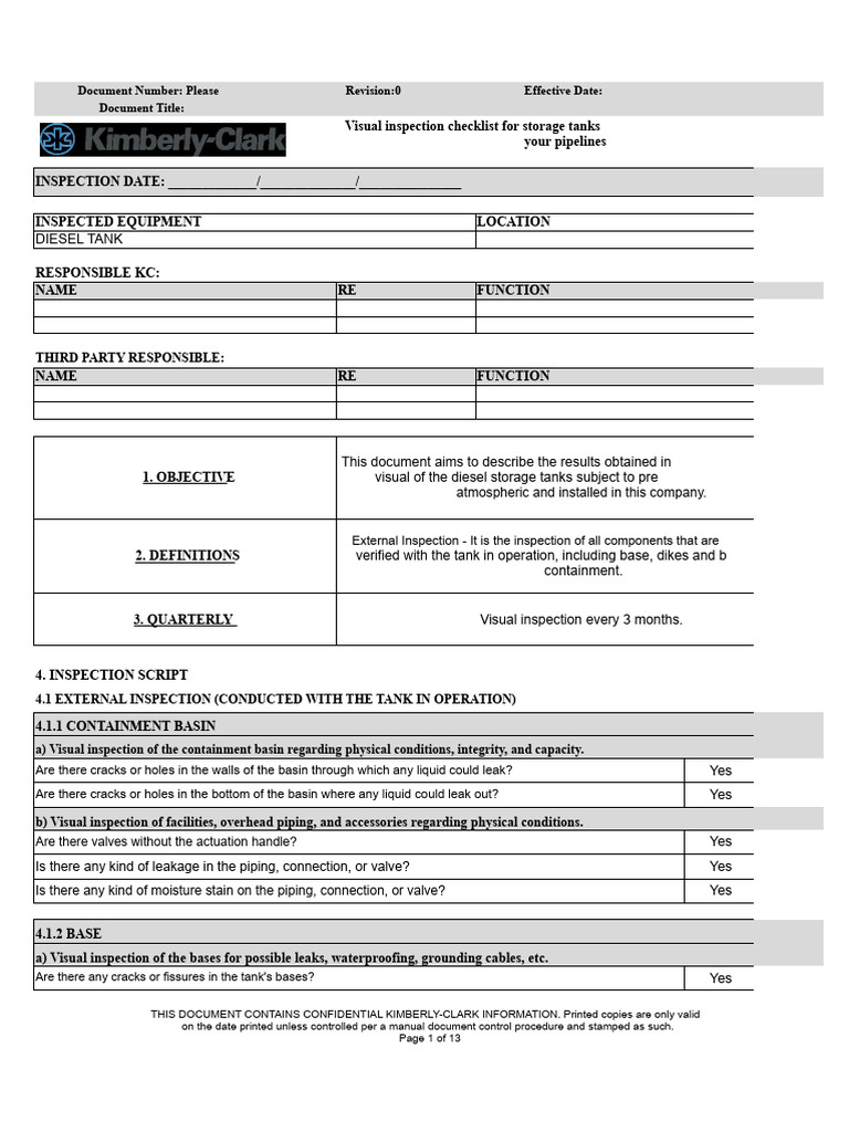 Diesel Storage Tank Inspection Checklist | PDF | Leak | Mechanical ...