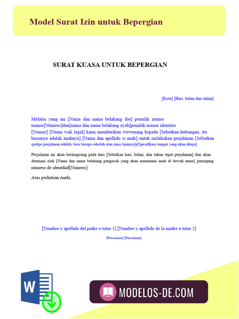 Contoh Surat Izin Bepergian Anak | PDF